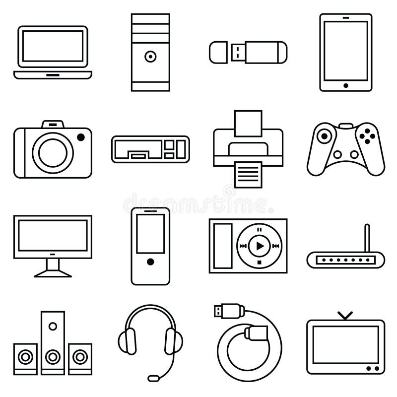 Thin Electronic Computer Device Icon Set Stock Vector - Illustration of ...