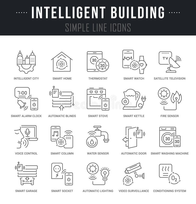 Set Vector Line Icons of Intelligent Building. Stock Illustration ...