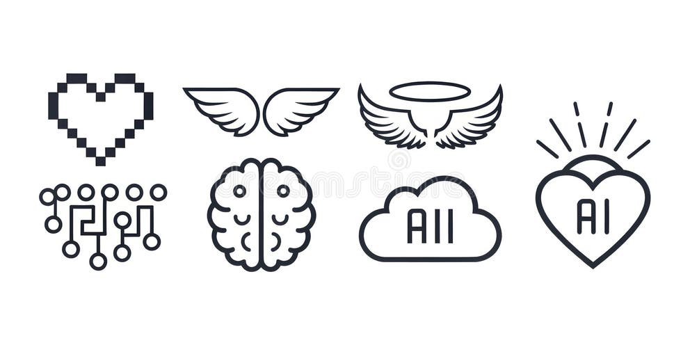 Collection of AI, Love, Brain, Wings, and Cloud Computing Line Icons Stock Illustration ...