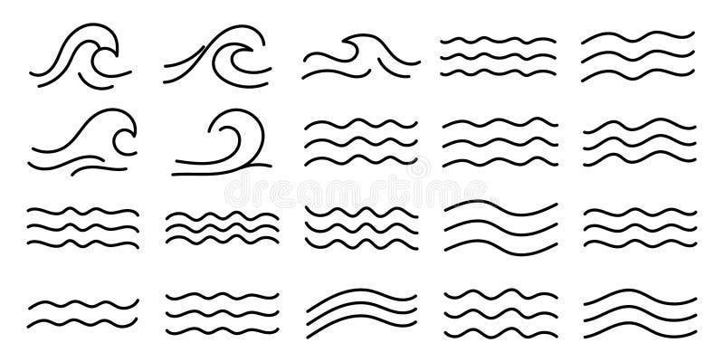 Set of Linear Icons with Symbols of Water, River and Sea Stock ...