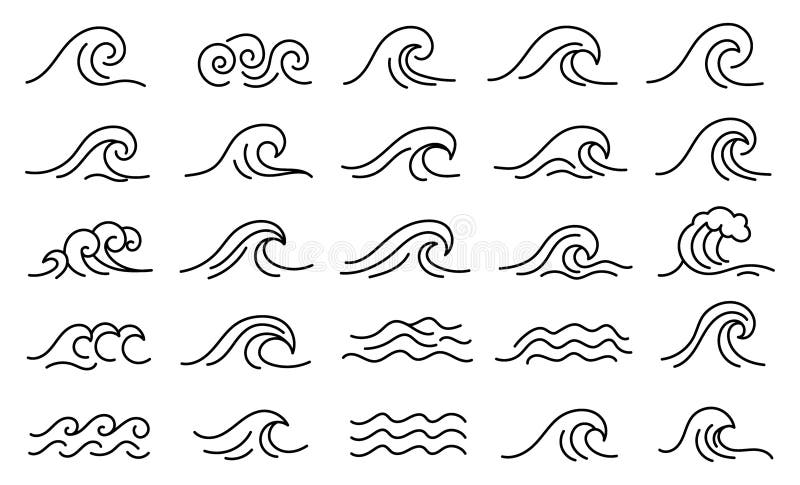 Set of Linear Icons with Symbols of Water, River and Sea Stock ...