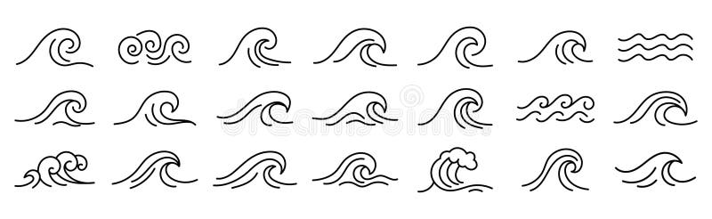 Set of Linear Icons with Symbols of Water, River and Sea Stock ...