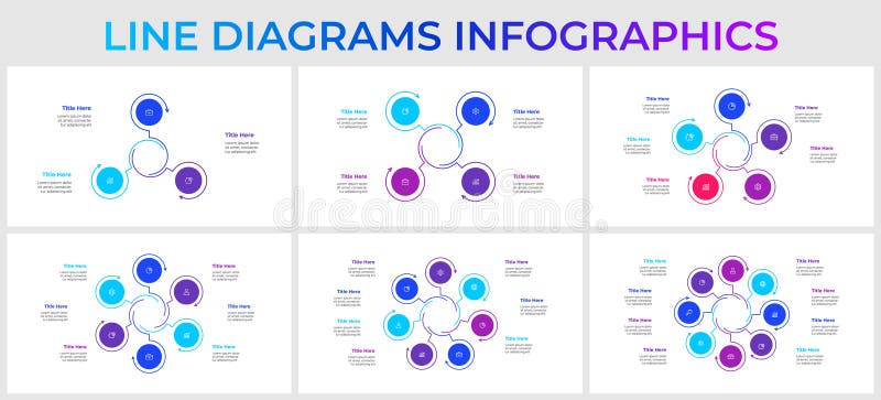 Set of Linear Infographic Elements of Cycle Diagram Template with 3, 4 ...