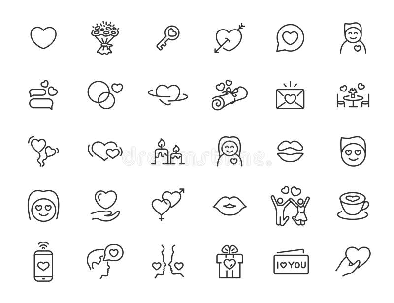 Set of Linear Love Icons. Relationship Icons in Simple Design Stock ...