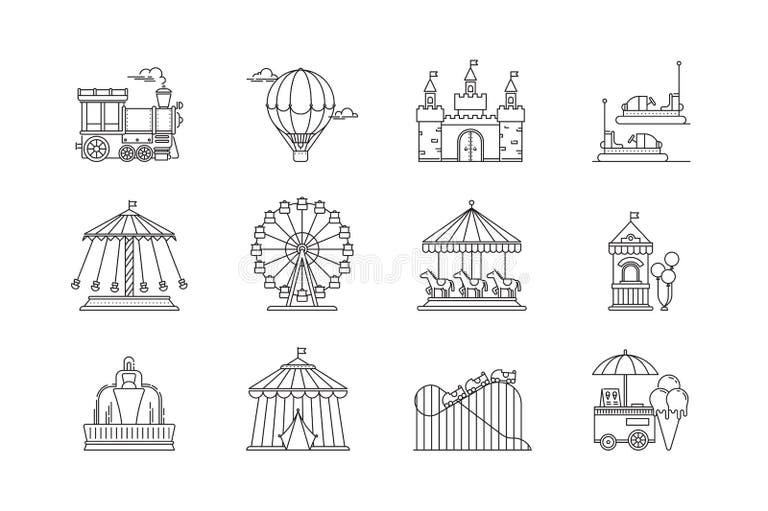 Set of Linear Park Icons Vector Flat Elements. Amusement Park Objects ... Set of Linear Park Icons Vector Flat Elements. Amusement Park Objects ...