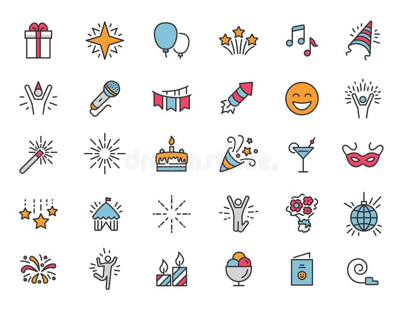 Set of Linear Party Icons. Celebration Icons in Simple Design Stock ...