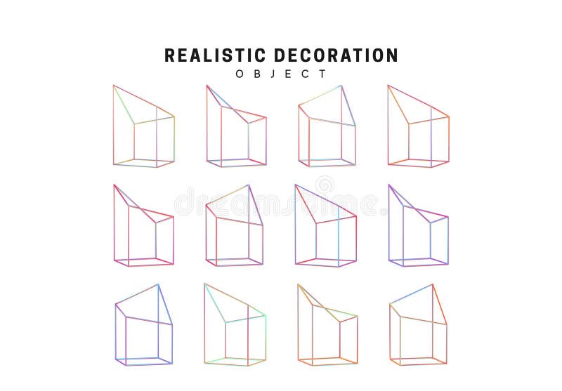 Set Linear Square, Cube Empty. Realistic Geometric Shapes, Holographic ...