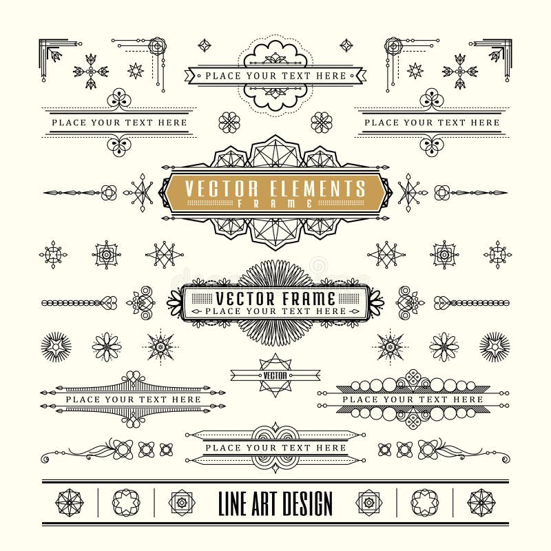 Set of Vintage Retro Linear Thin Line Art Deco Design Elements G Stock ...