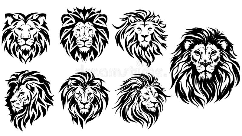 Set of Lion Black and White Templates Stock Vector - Illustration of ...