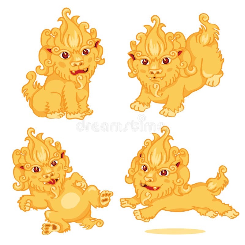 Set of Lion Chinese Style stock vector. Illustration of mandarin - 68096571