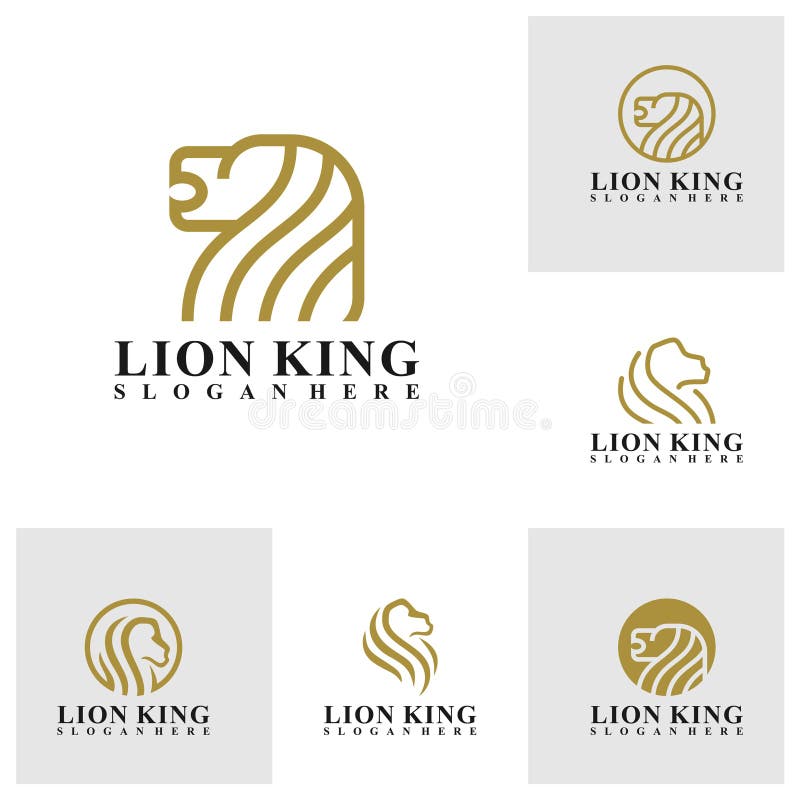 Set of Lion Logo Vector Illustration. Lion Head Logo Design Concept ...
