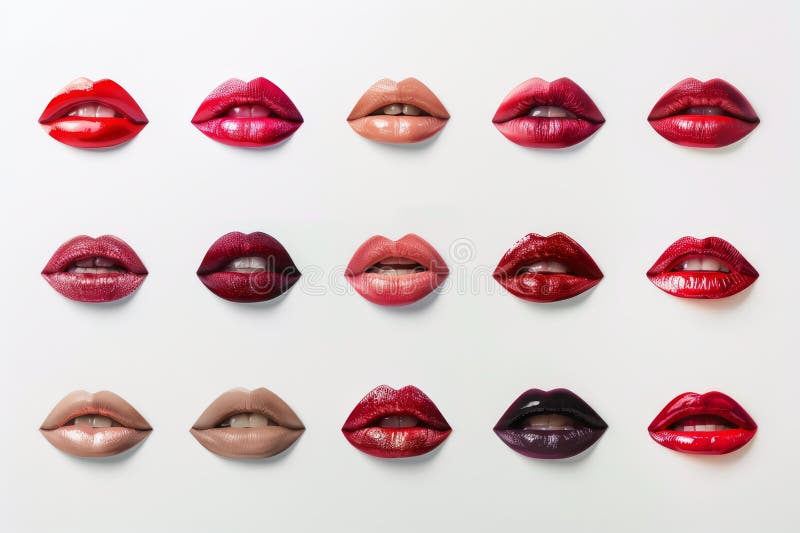 Set of Lips in Various Colors and Textures Stock Photo - Image of ...