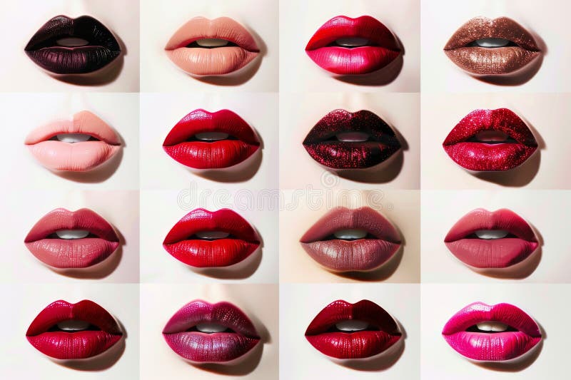Set of Lips in Various Colors and Textures Stock Photo - Image of shiny ...