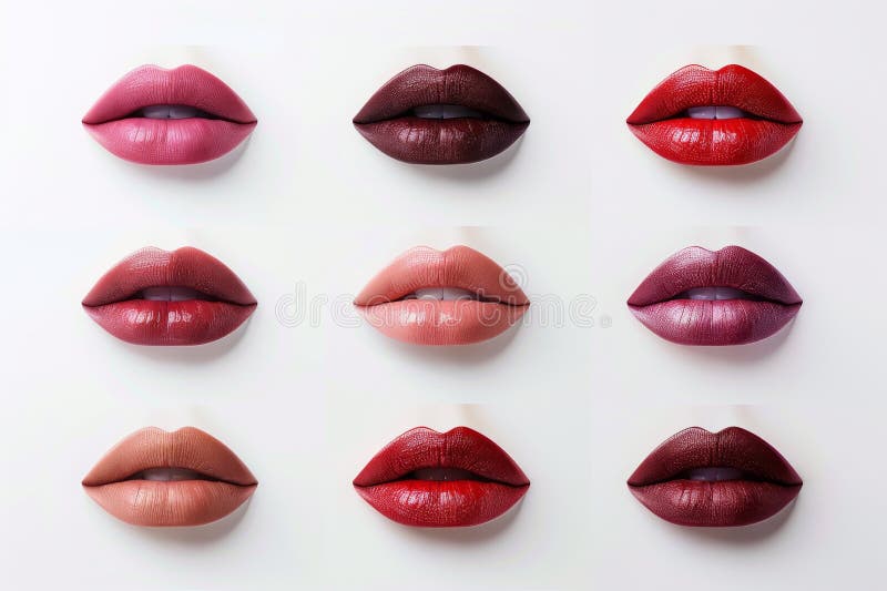 Set of Lips in Various Colors and Textures Stock Photo - Image of ...