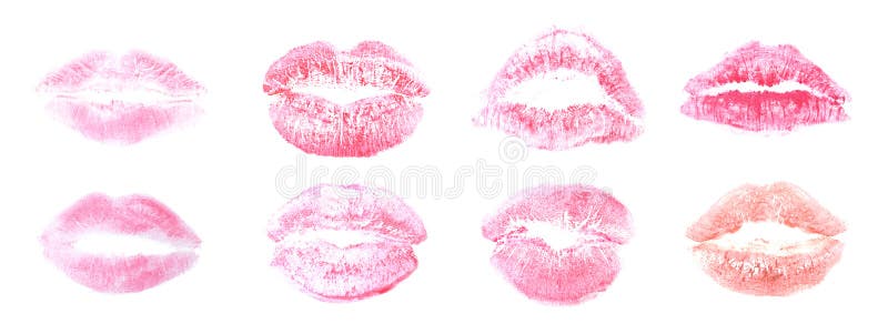 Set With Lipstick Kiss Marks On White Background Top View Banner