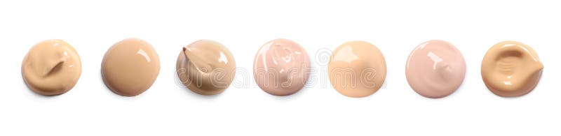 Set of Liquid Foundation Samples in Different Tones on White Background ...