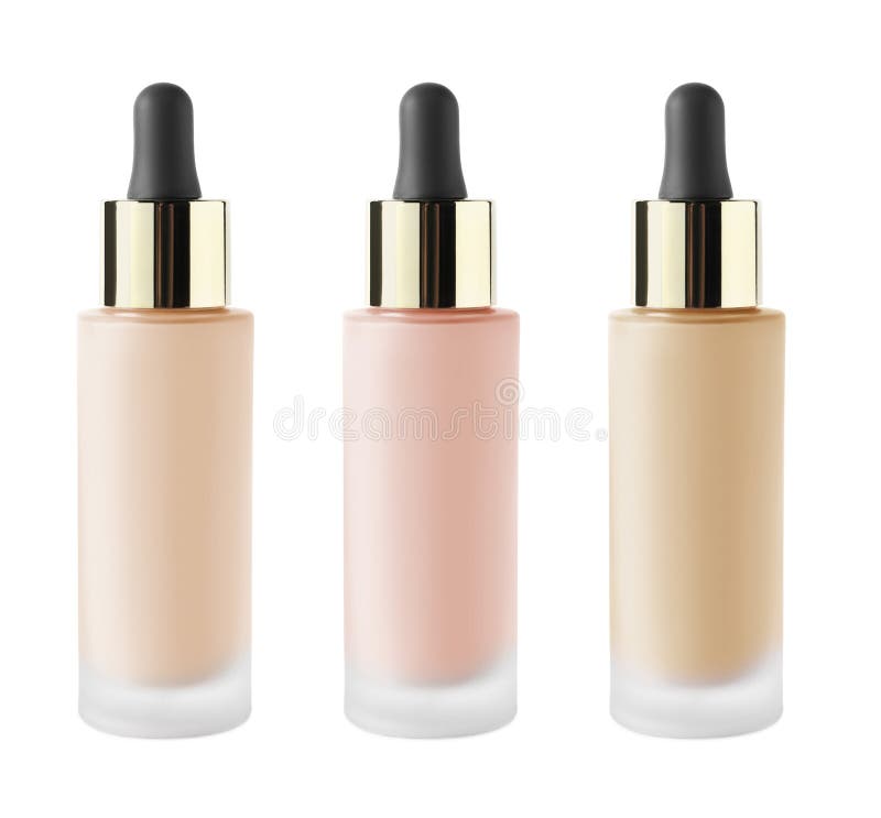 Set of Liquid Foundations in Different Shades Isolated on White Stock ...