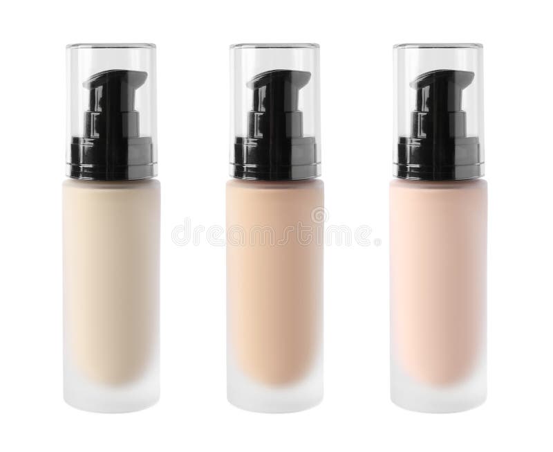 Set of Liquid Foundations in Different Shades Isolated on White Stock ...