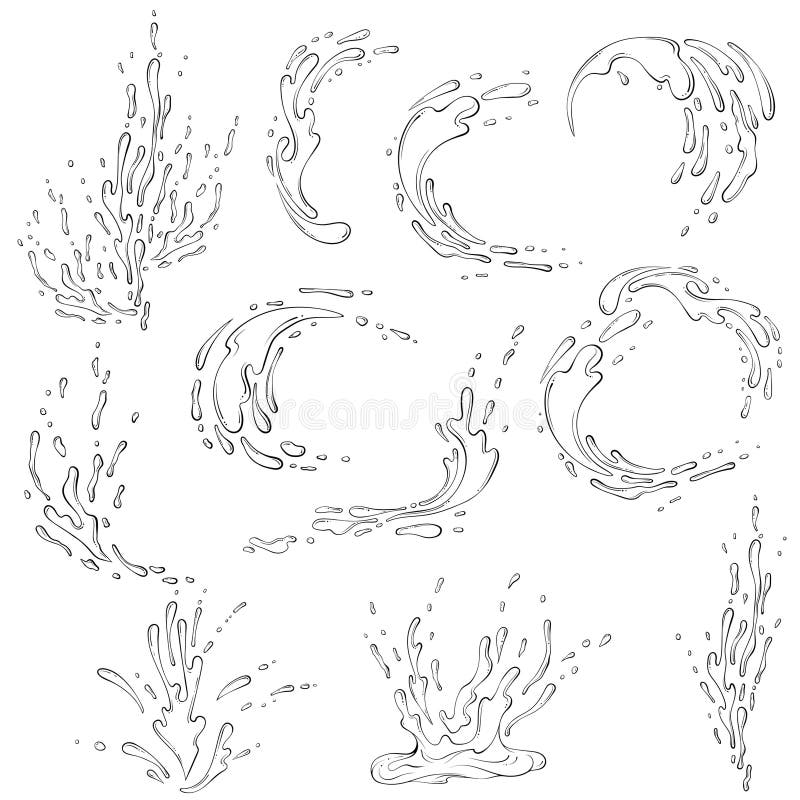 Set of Liquid Splash Line Art Stock Vector - Illustration of nature ...