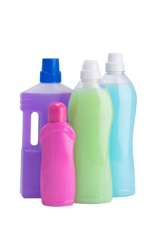 Bottles of Liquids for Cleaning and Washing Things Isolated on White ...