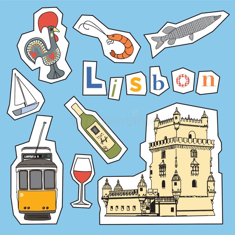 Set of Lisbon icons stock vector. Illustration of souvenir - 90525971