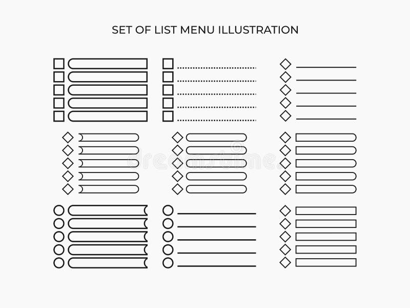 Set of List Menu Illustration. Task List Stock Vector - Illustration of ...