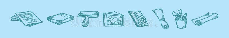 Set of Lithographs Cartoon Icon Design Template with Various Models ...