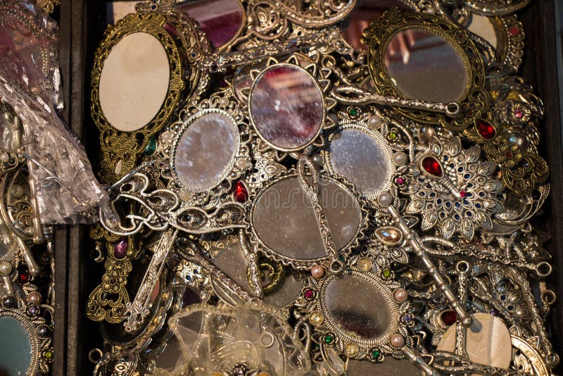 Set of Little Decorative Hand Mirror in the View Stock Image - Image of ...