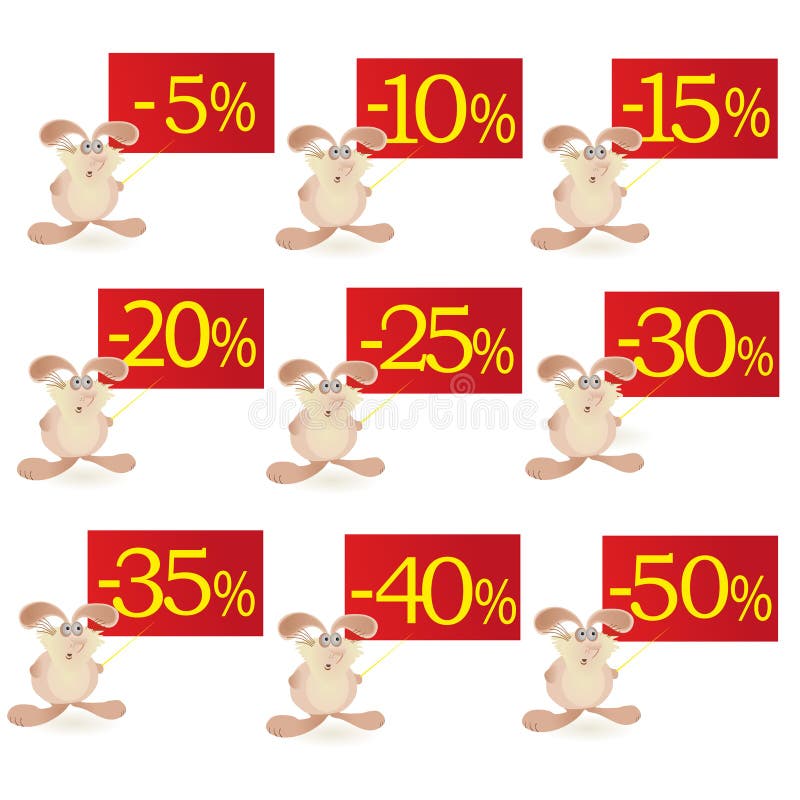Set of Little Funny Rabbits with Discount Boards Stock Vector ...