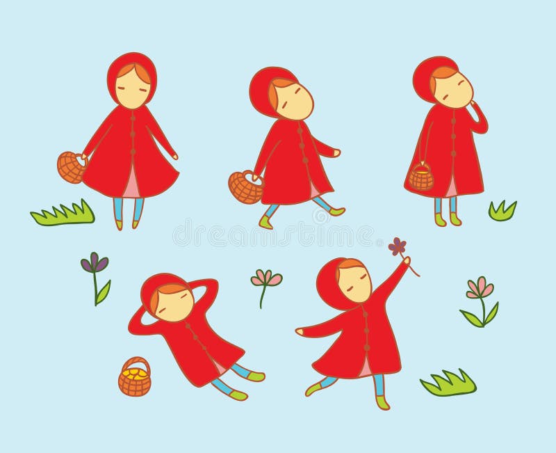 Set with Little Girl in Red Stock Vector - Illustration of color ...