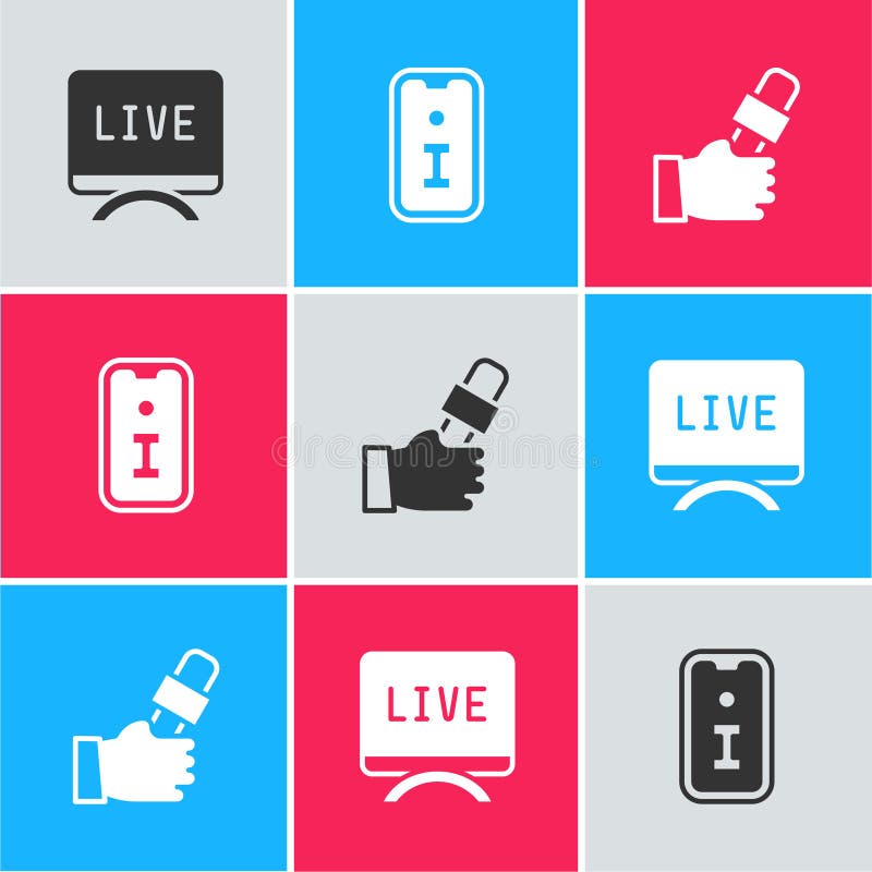 Set Live Report, Information and Journalist News Icon. Vector Stock ...