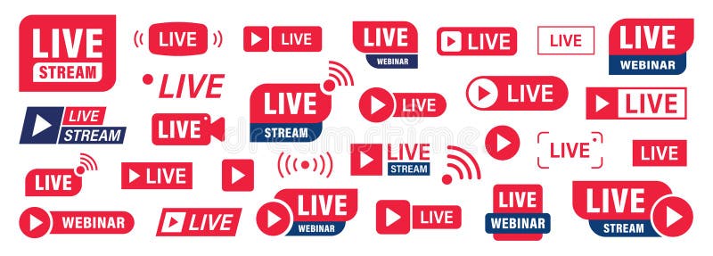 Set of Live Stream or Webinar Icons. Colored Button. Live Event. Stream ...
