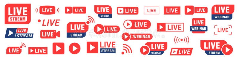 Set of Live Stream or Webinar Icons. Colored Button. Live Event. Stream ...