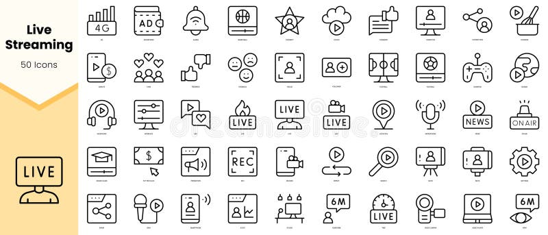 Set of Live Streaming Icons. Simple Line Art Style Icons Pack Stock ...