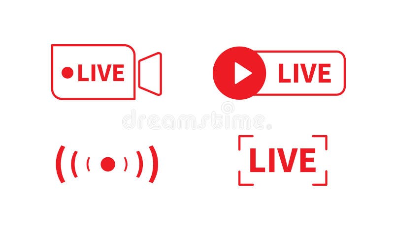 Set of Live Video. Red Button of Live Streaming. Play Button. Vector ...