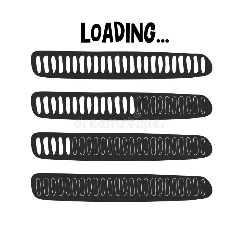 Set Loading Bar Progress In Doodle Style Isolated On White Background