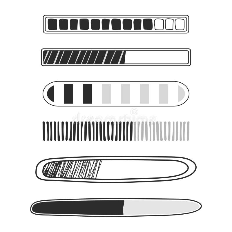 Set Loading Bar Progress In Doodle Style Isolated On White Background