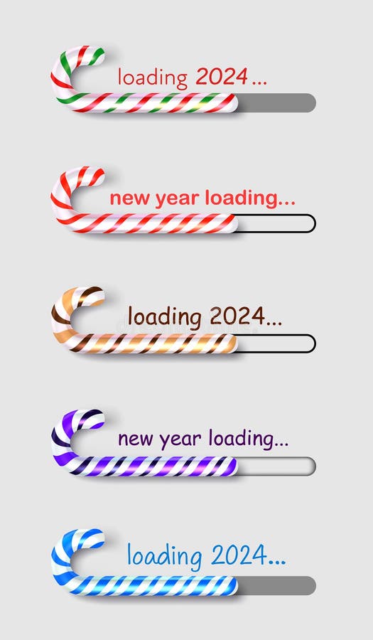 Set of Loading Progress Bars 2024 New Year Made of Colorful Bent Curved ...