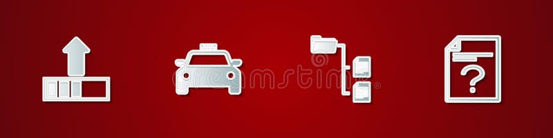 Set Loading, Taxi Car, Folder Tree and Unknown Document Icon. Vector ...