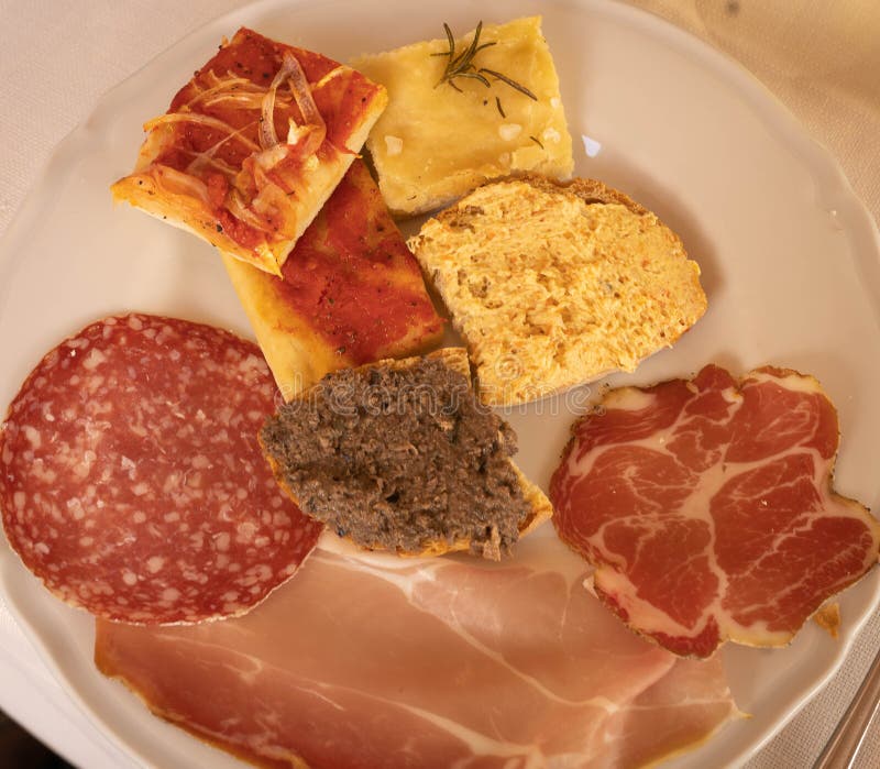 Set of Local Snacks at a Roadside Restaurant in Tuscany, Italy Stock ...