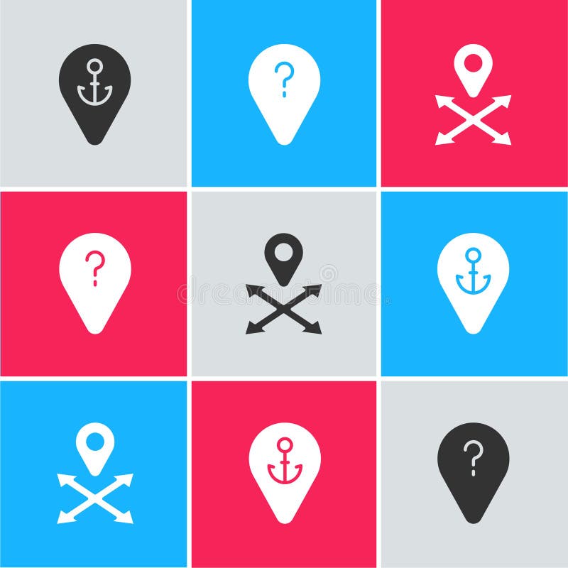 Set Location with Anchor, Unknown Route Point and Icon. Vector Stock ...
