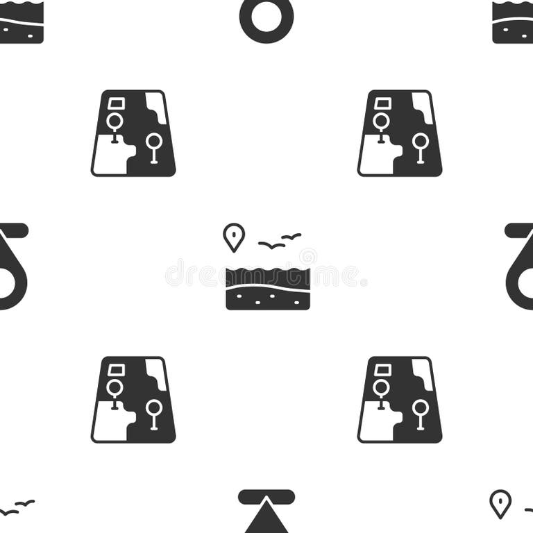 Set Location, with Beach and City Map Navigation on Seamless Pattern ...
