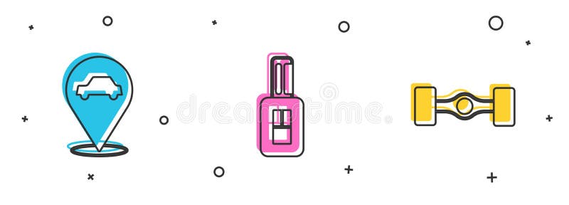 Set Location with Car Service, Car Key Remote and Chassis Icon. Vector ... Set Location with Car Service, Car Key Remote and Chassis Icon. Vector ...