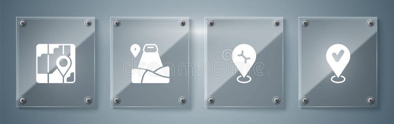 Set Location with Check Mark, Car Service, Mountain and City Map ...