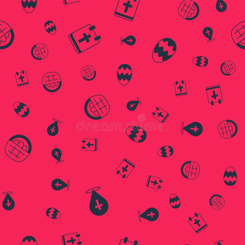 Set Location Church Building, Calendar with Easter, Basket Easter Eggs ...