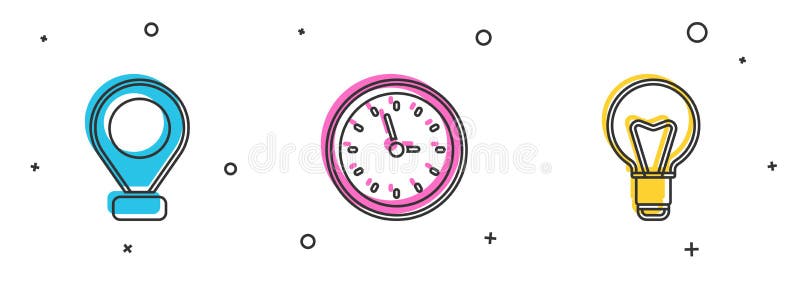 Set Location, Clock and Light Bulb Icon. Vector Stock Vector ...