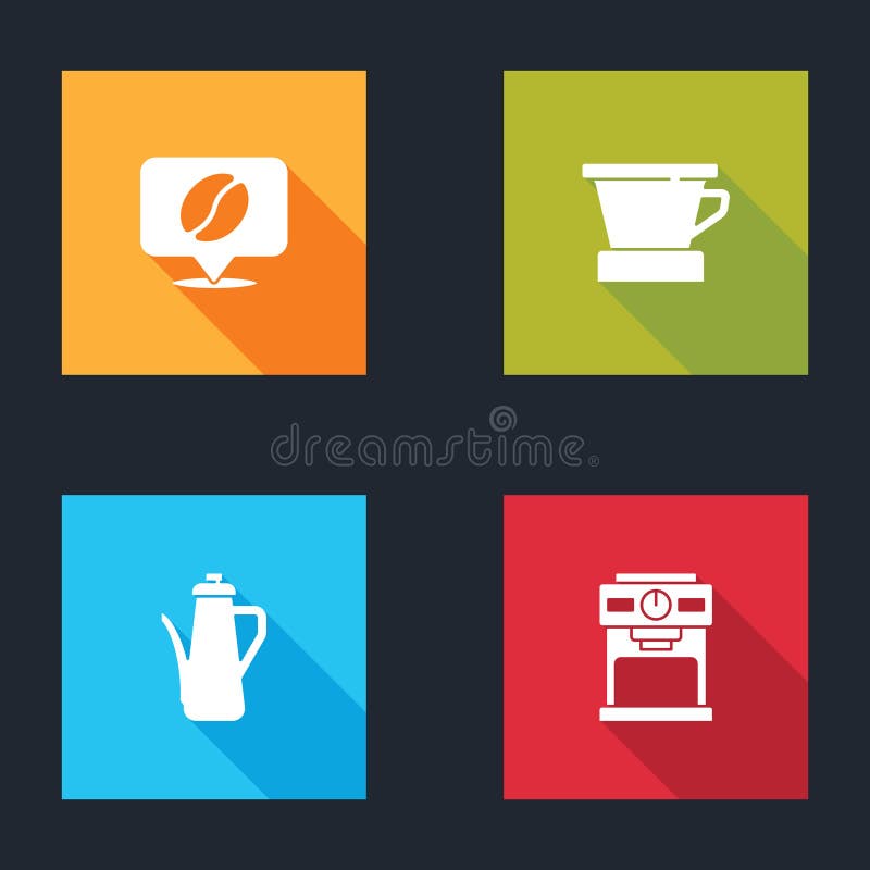 Set Location with Coffee Bean, V60 Maker, Teapot and Coffee Machine ...