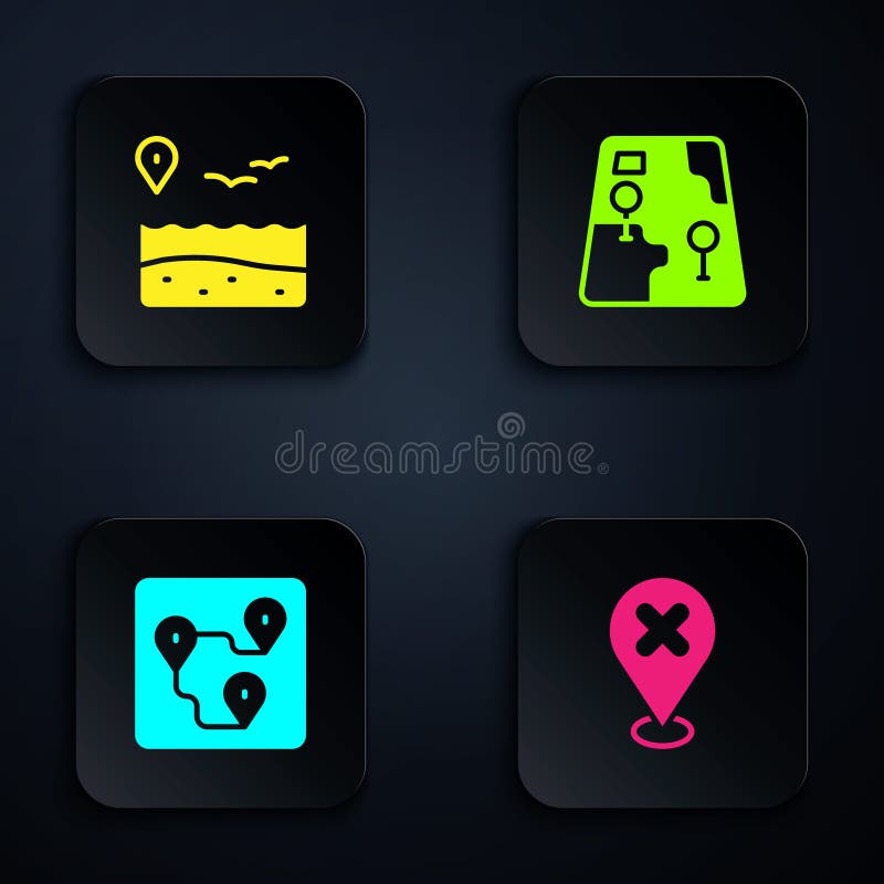 Set Location with Cross Mark, Beach, Route Location and City Map ...