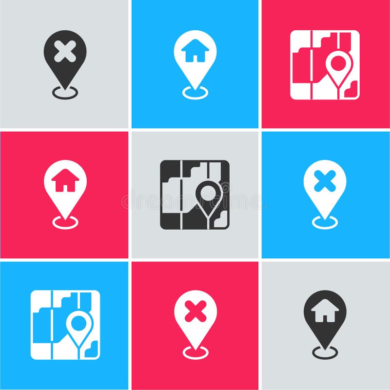 Set Location with Cross Mark, House and City Map Navigation Icon ...