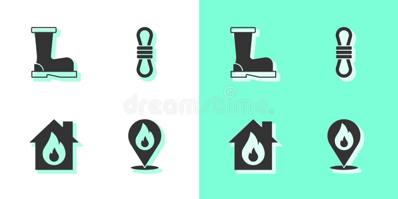 Set Location with Fire Flame, Fire Boots, in Burning House and Climber ...